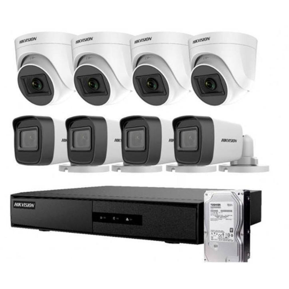 HIKVISION KIT DVR ANALOGO 8 CANALES FULL HD 1080P + 8 CAMARAS + D. DURO ...